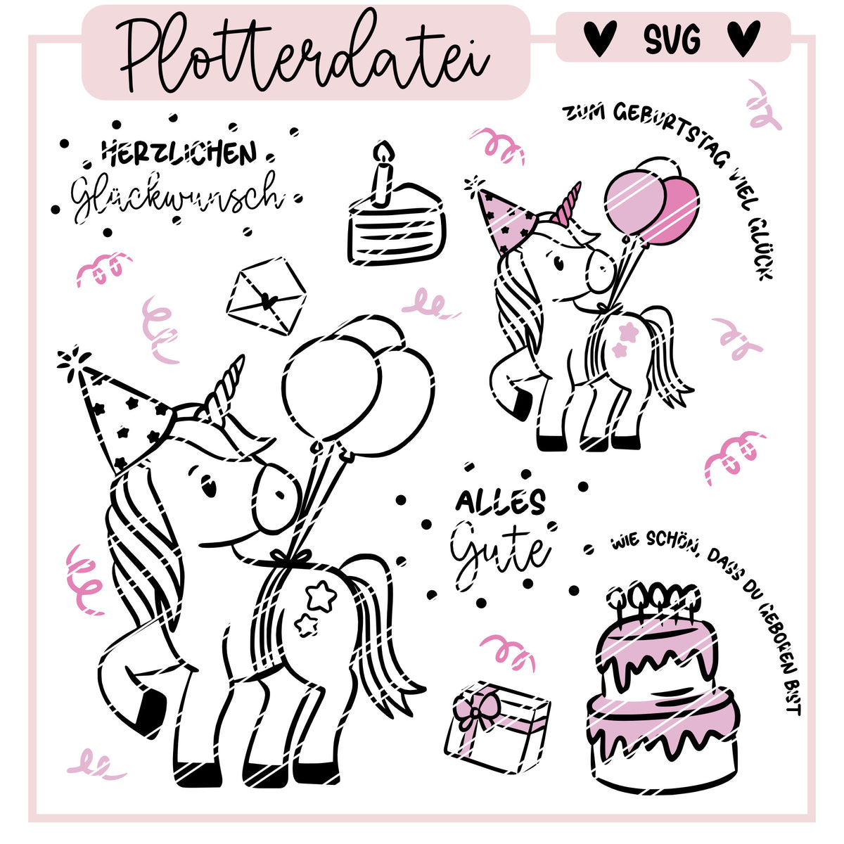 Geburtstags Einhorn Plotterdatei – Milbow