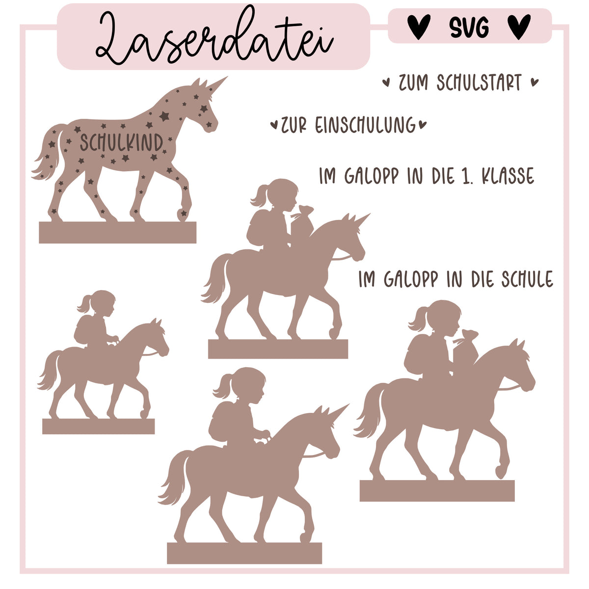 Schulkind Pferd Einhorn Klötzchen Laserdatei – Milbow