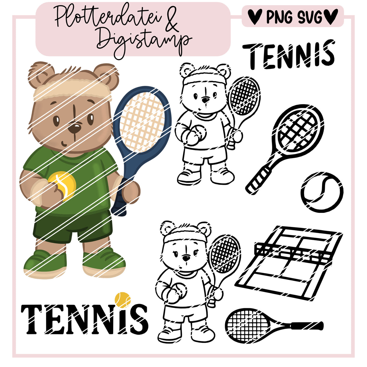 Tennis Teddy Plotterdatei und Digistamp – Milbow