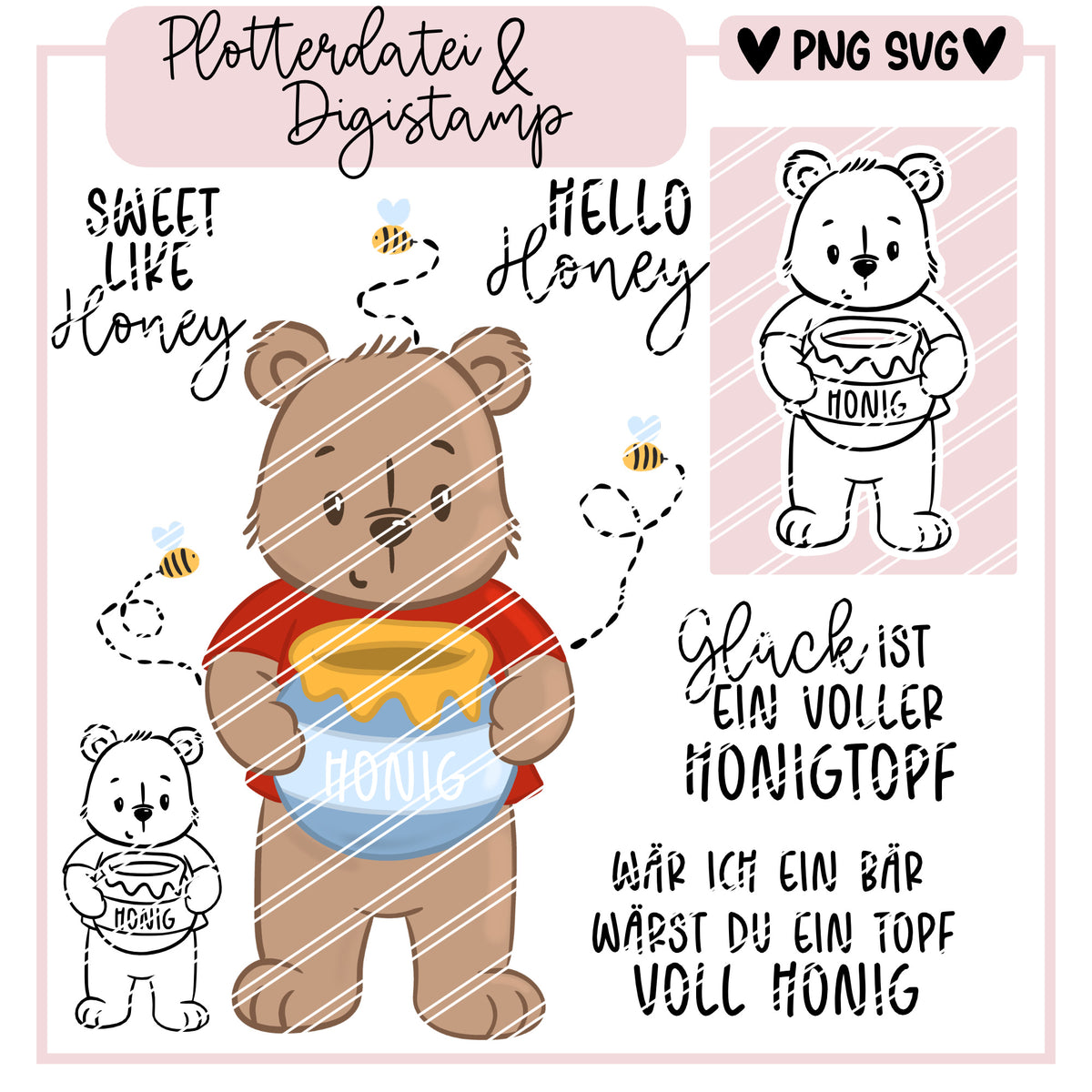 12 Honig Teddy Plotterdatei und Digistamp – Milbow